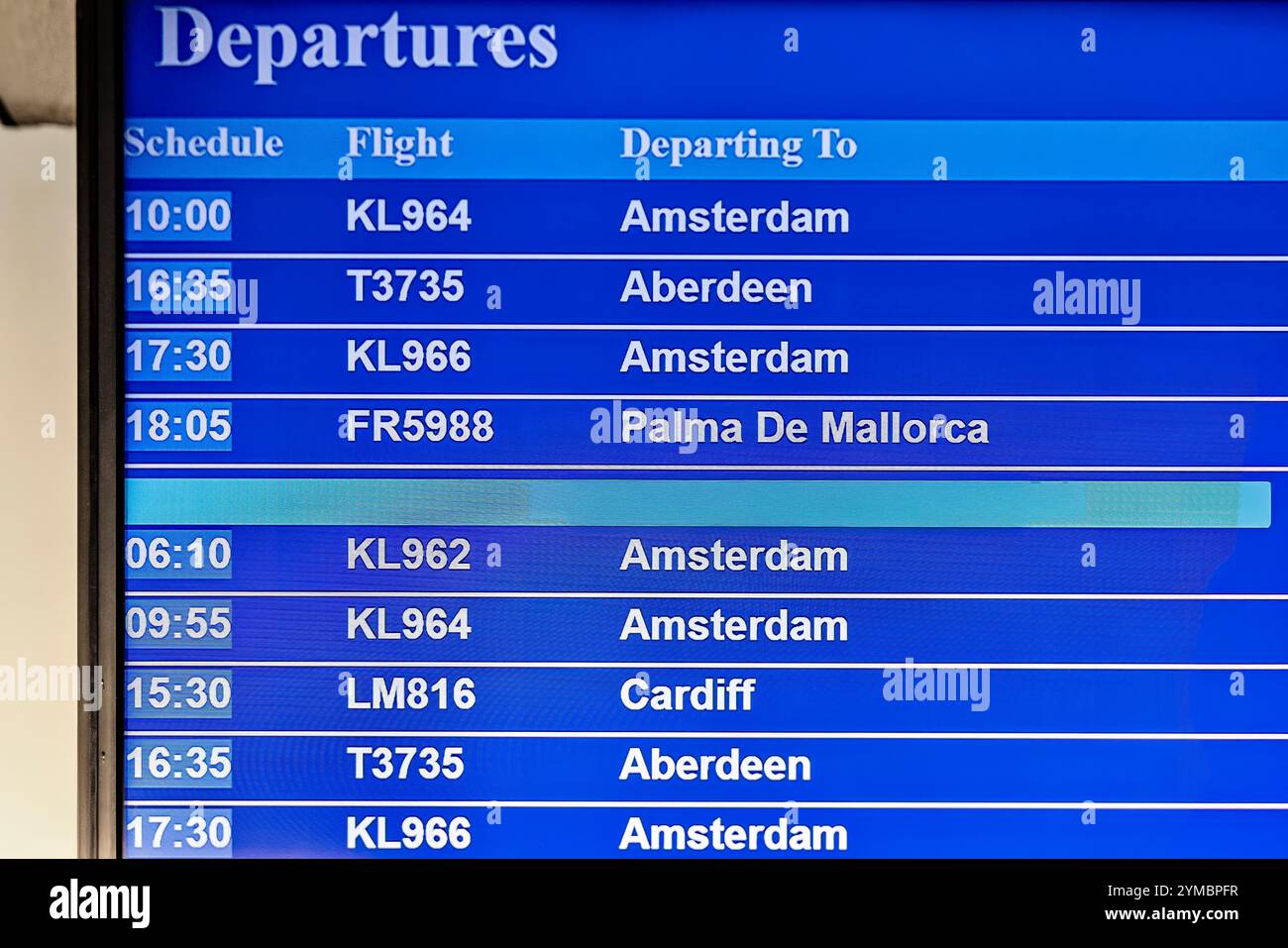 Departure lounge flight information screen display, Teesside ...