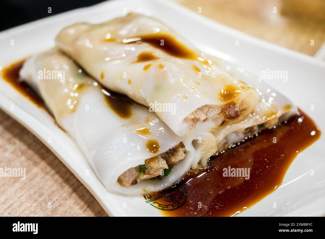 Dim Sum Steamed Rice Rolls with Pork and Soy Sauce in Hong Kong Stock ...