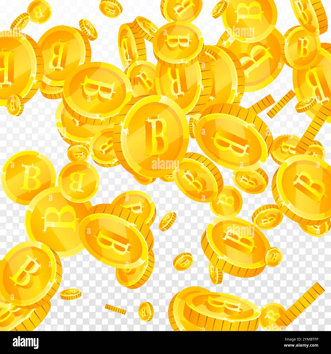 Thai baht coins falling. Gold scattered THB coins. Thailand money ...