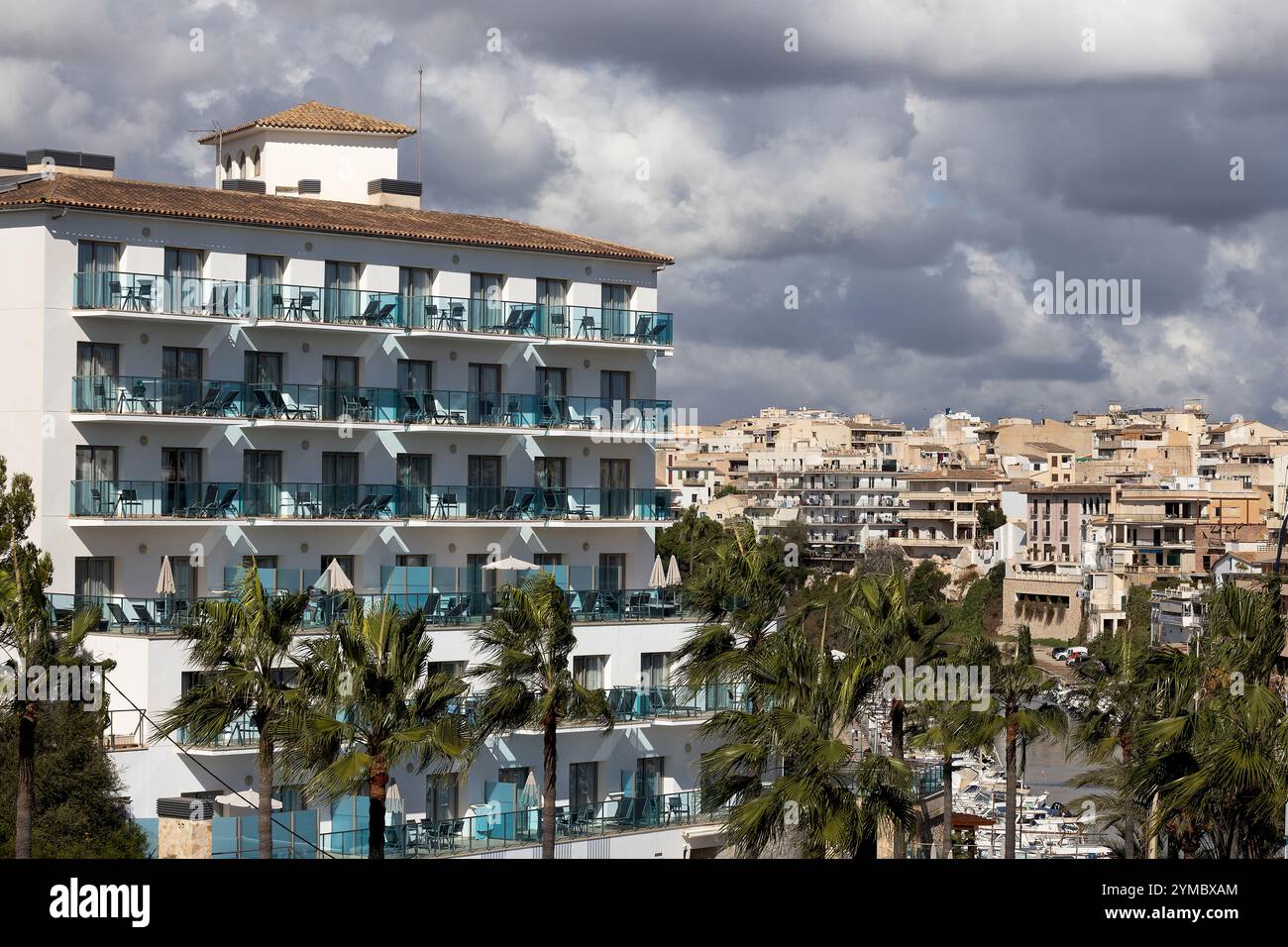 General view of the coastal town of Porto Cristo in the north of ...