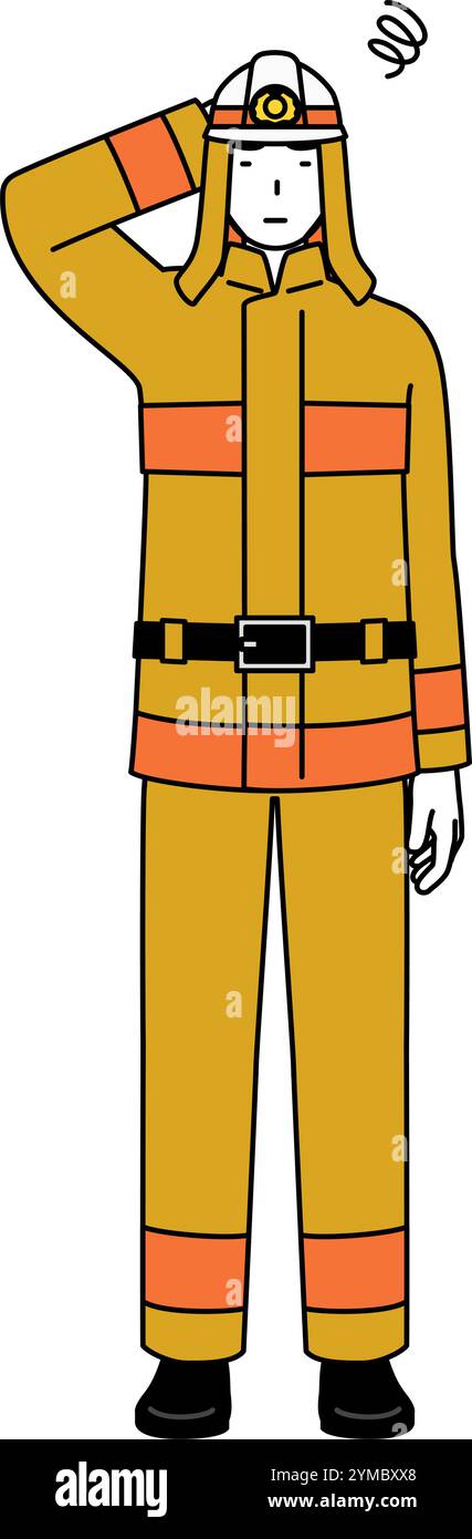Firefighter in fire uniform scratching his head in distress, Vector ...