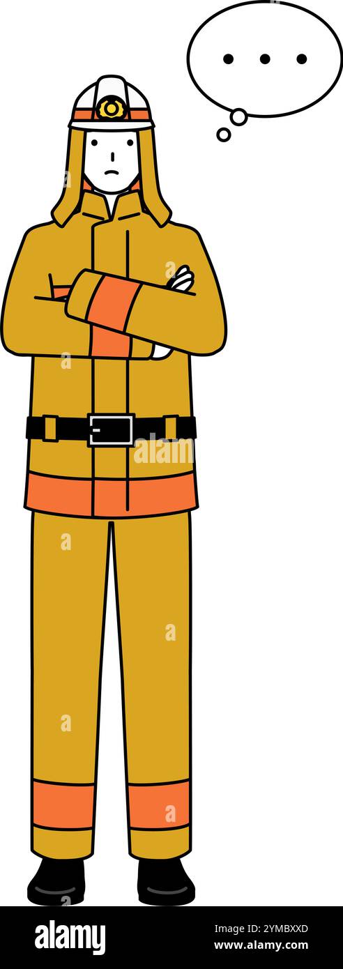 Firefighter in fire uniform with crossed arms, deep in thought, Vector ...