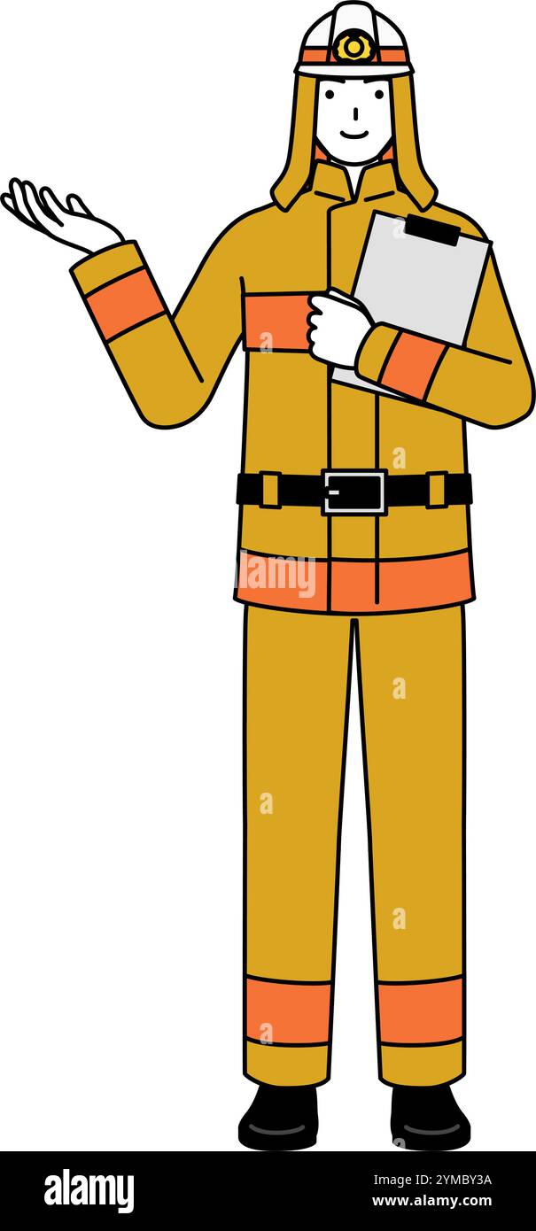 Firefighter in fire uniform holding a clipboard and extending his hand ...