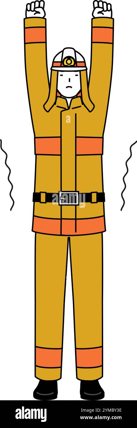 Firefighter in fire uniform stretching and standing tall, Vector ...