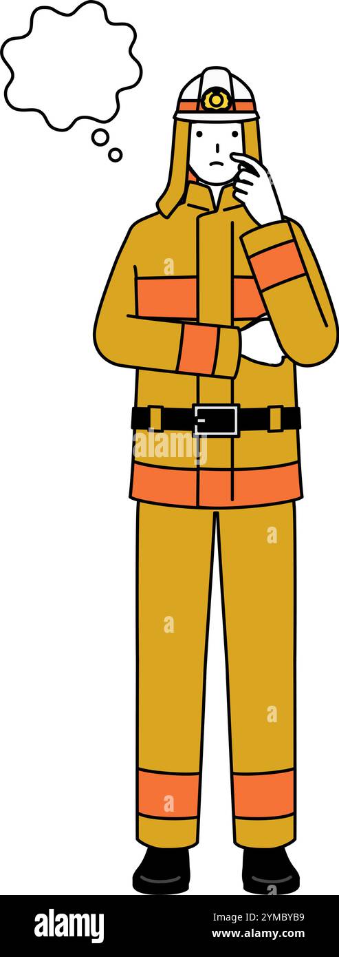 Firefighter in fire uniform thinking while scratching his face, Vector ...