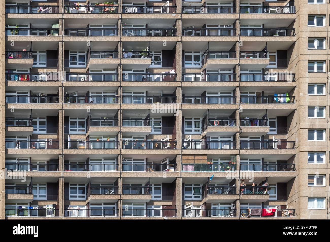 Facade, of a Brutalist style tower block, Trellick Tower, on the ...