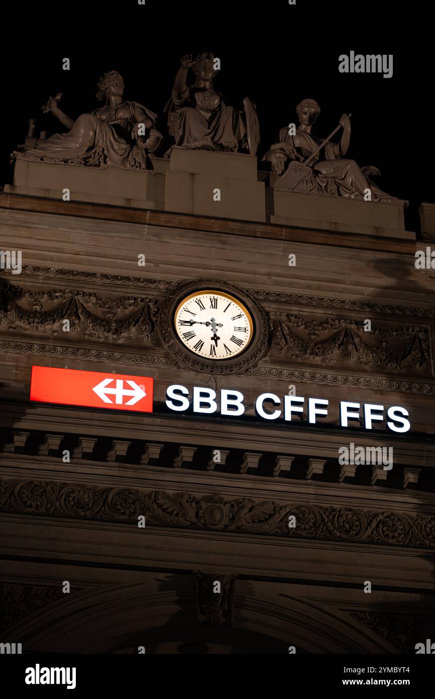 18-11-2024, Zurich, Switzerland. Swiss railways SBB CFF FFS illuminated ...