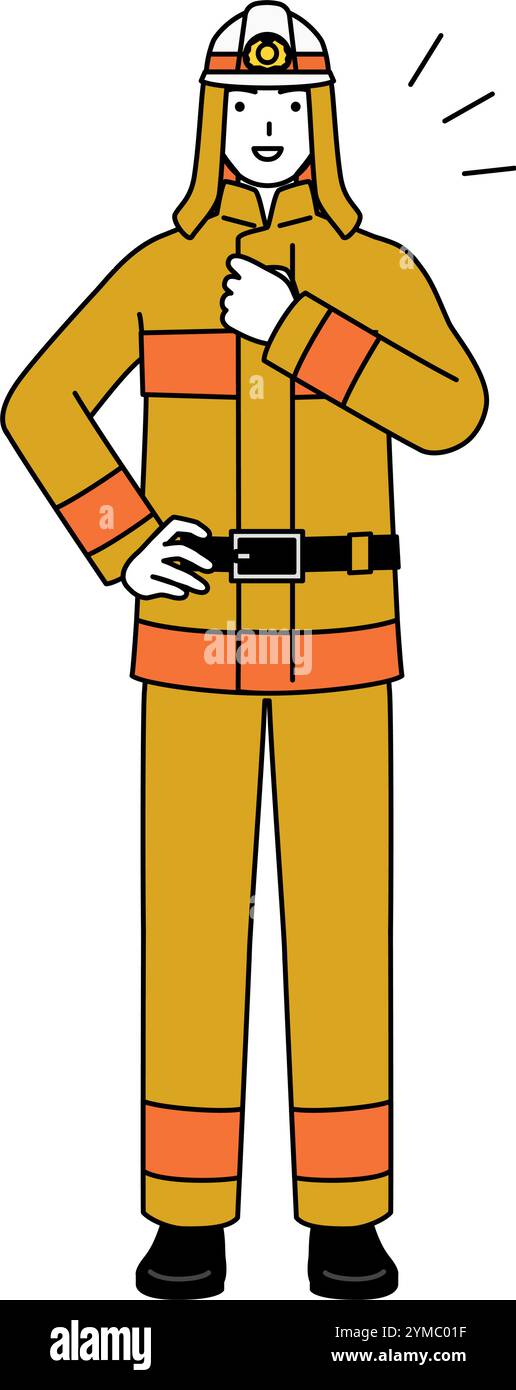 Firefighter in fire uniform tapping his chest, Vector Illustration ...