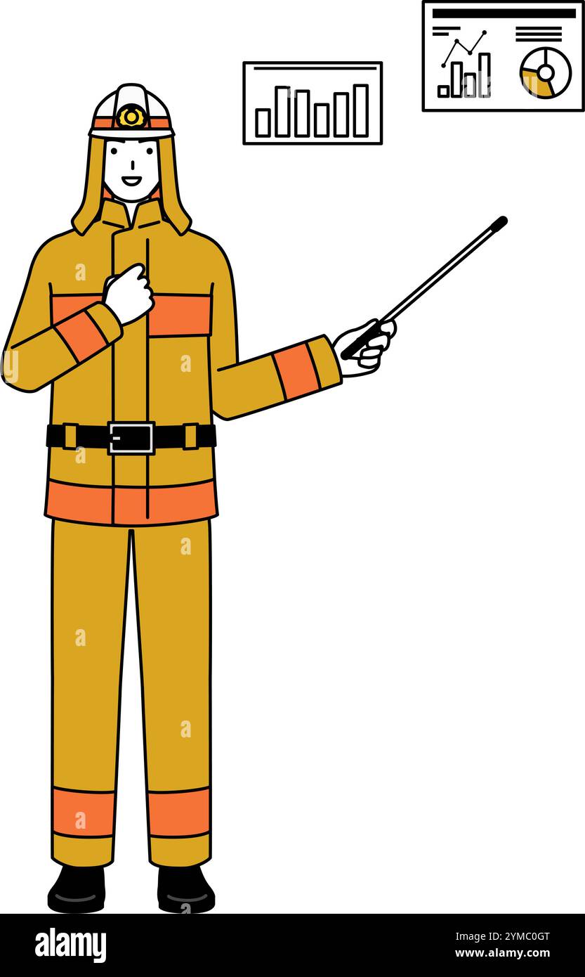 Firefighter in fire uniform analyzing a performance graph, Vector ...