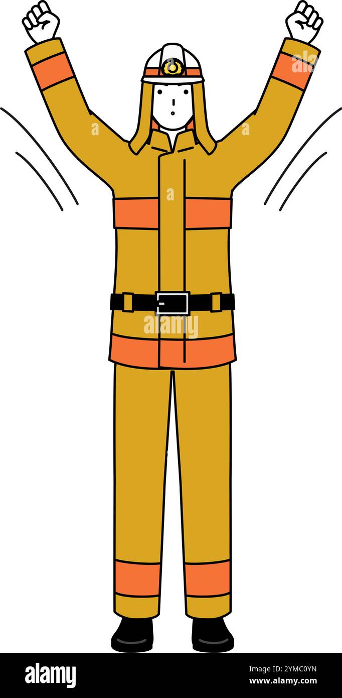 Firefighter in fire uniform doing radio calisthenics, preparation for ...