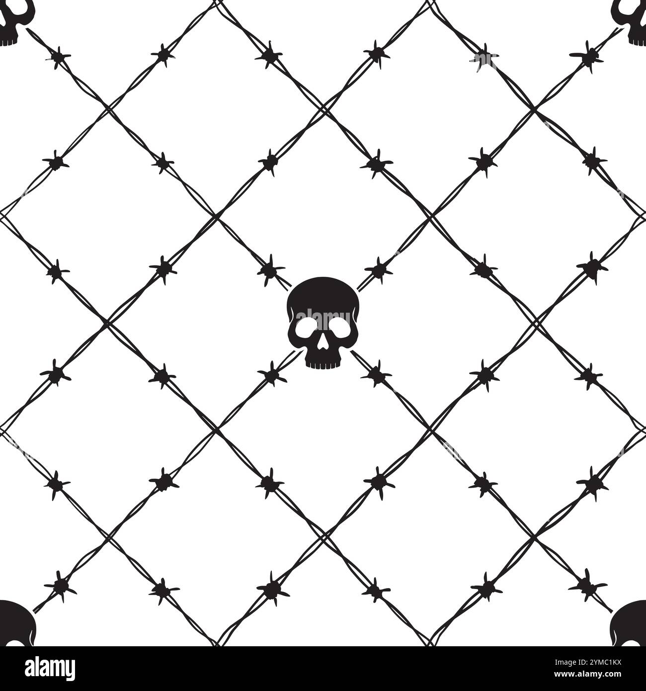 Skull Barb Wire background seamless pattern. Vector illustration ...