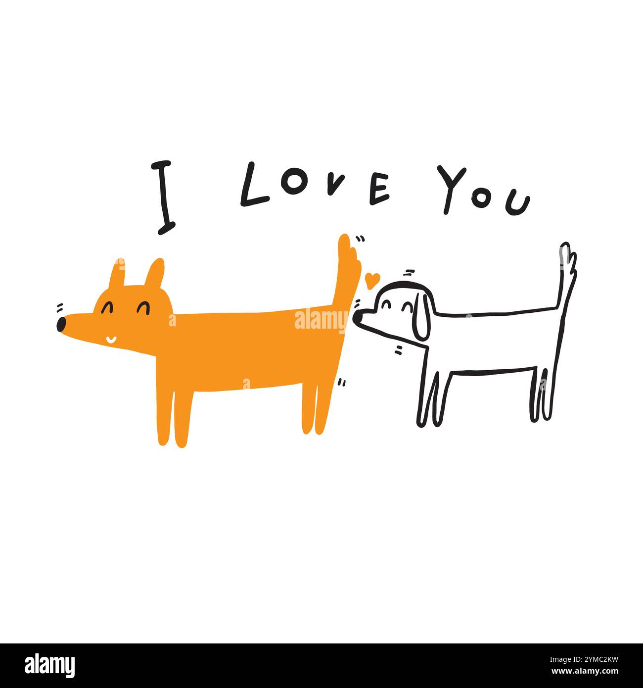 Illustration of dogs showing love, Illustration of a line art doodle ...