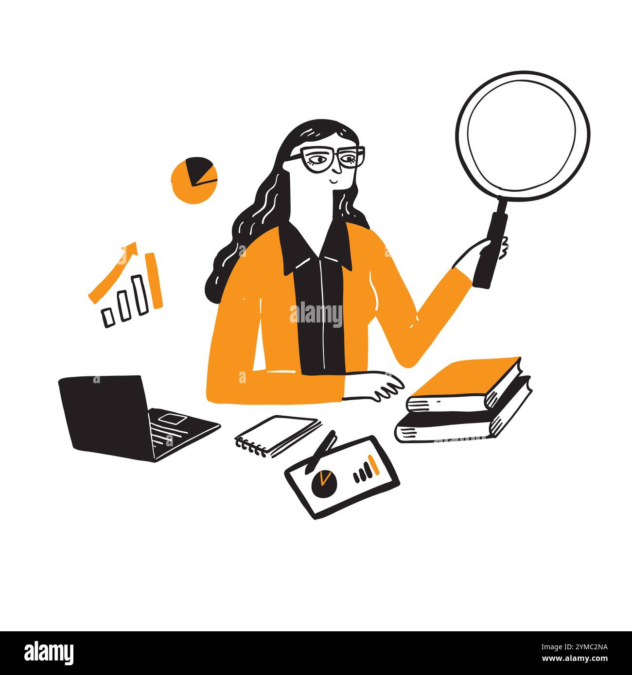 Illustration of a research businessman, Hand drawn Vector Illustration ...