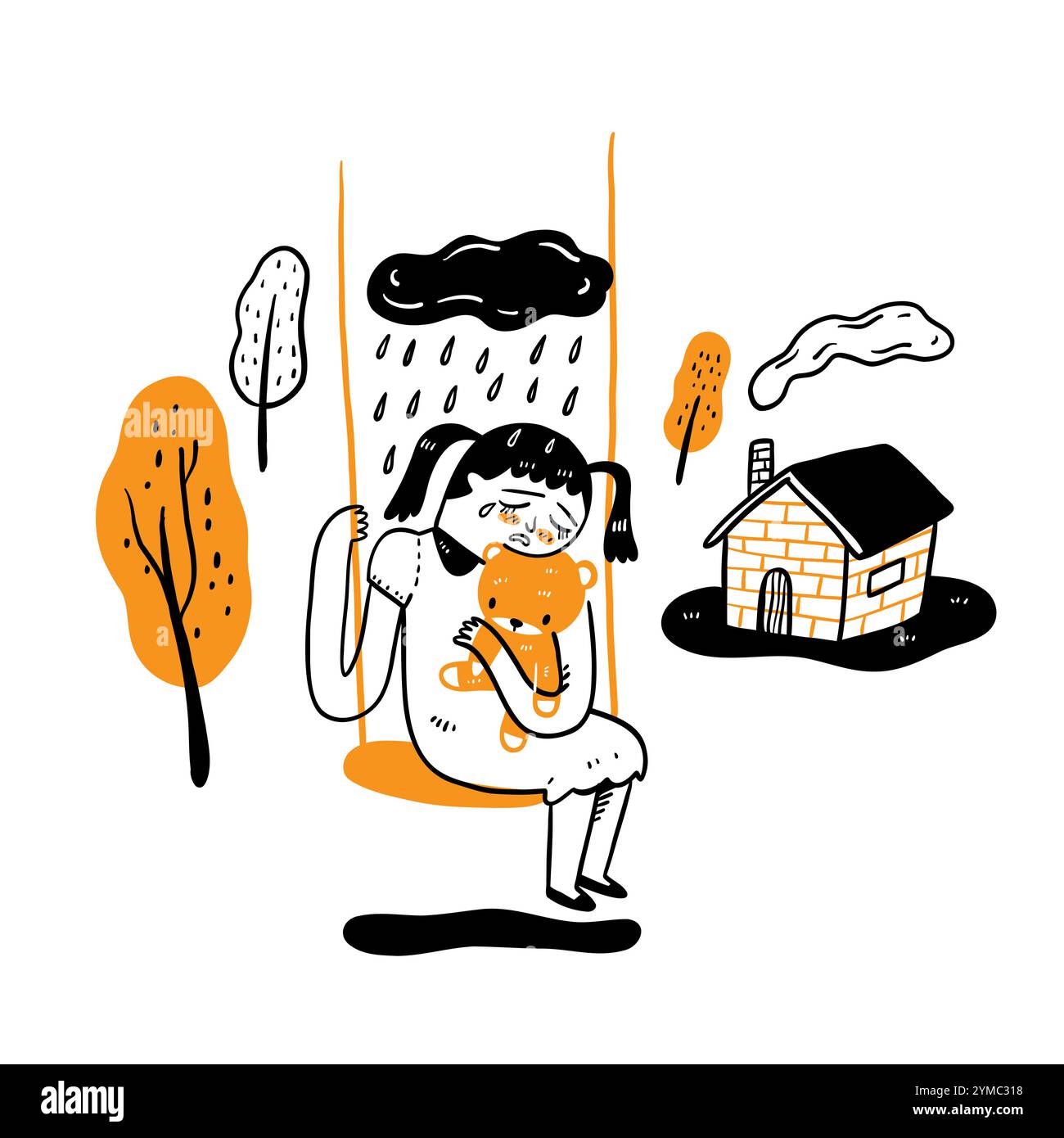 Concept of sadness, nostalgia, loss, Hand draw Vector illustration ...