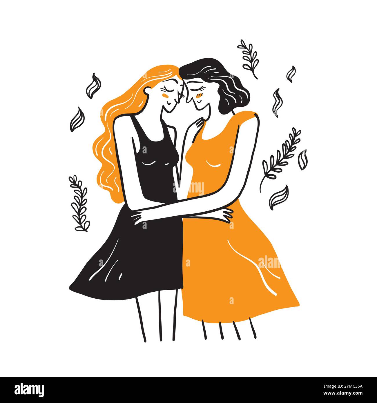 Cute homosexual couple hug and kiss each other. Vector illustration isolated. Cartoon doodle ...