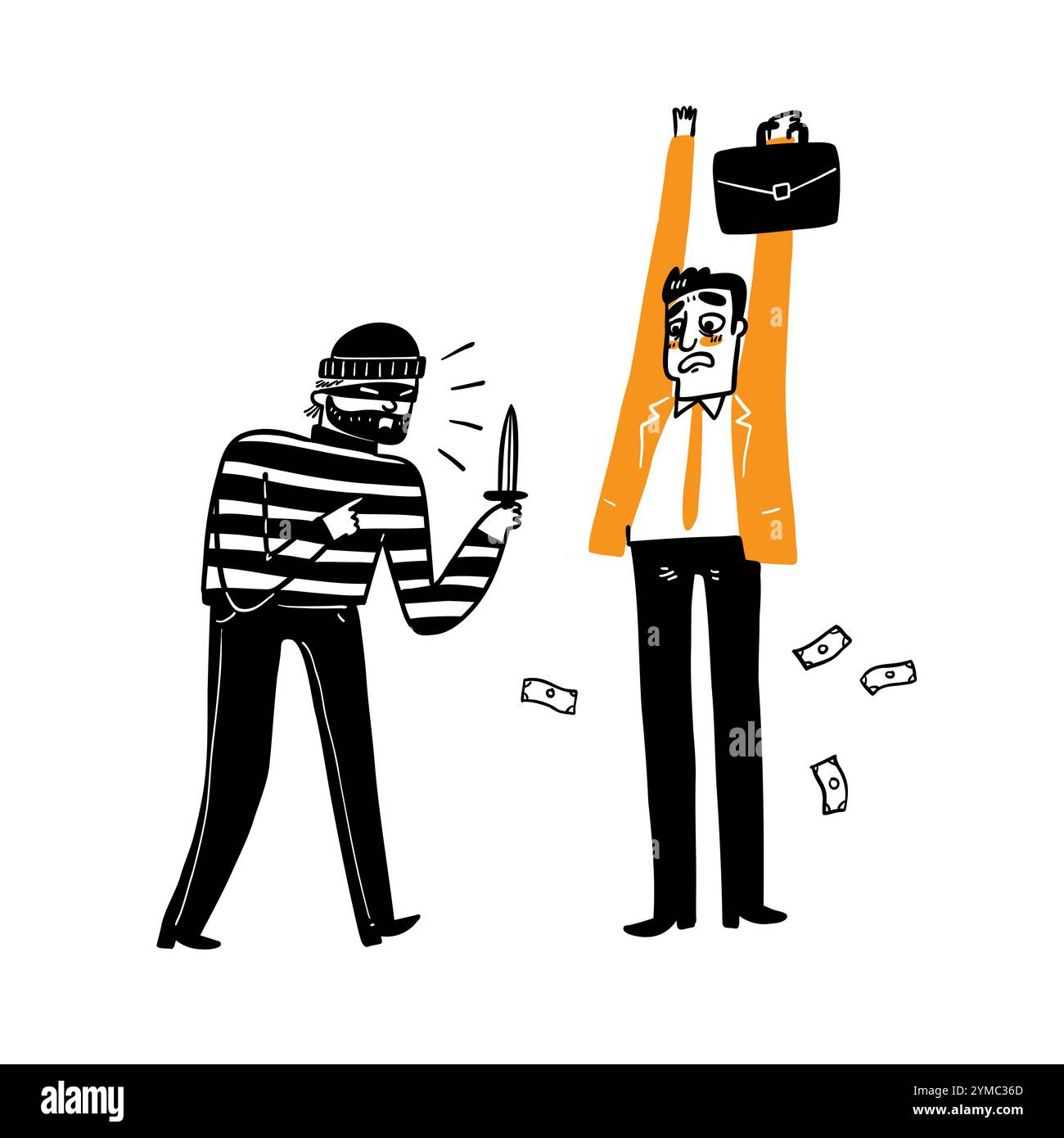 A thief is robbing a businessman. Hand draw Vector illustration doodle ...