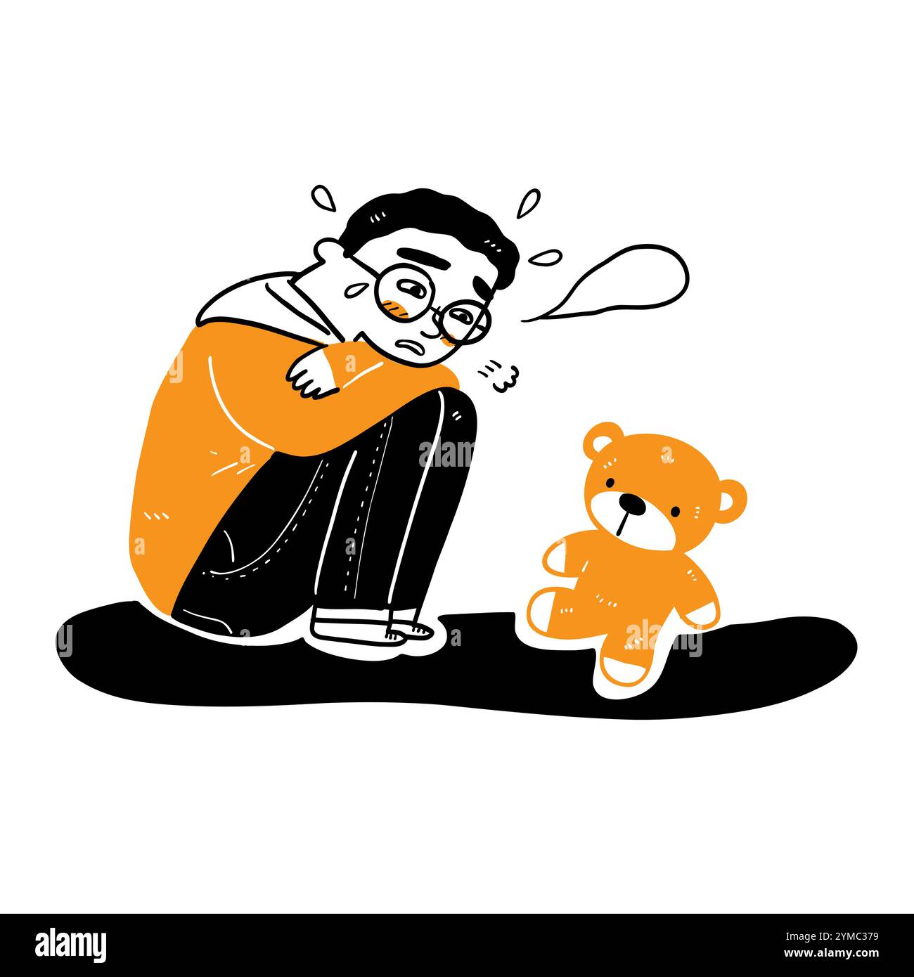 Concept of sadness, nostalgia, loss, Hand draw Vector illustration ...