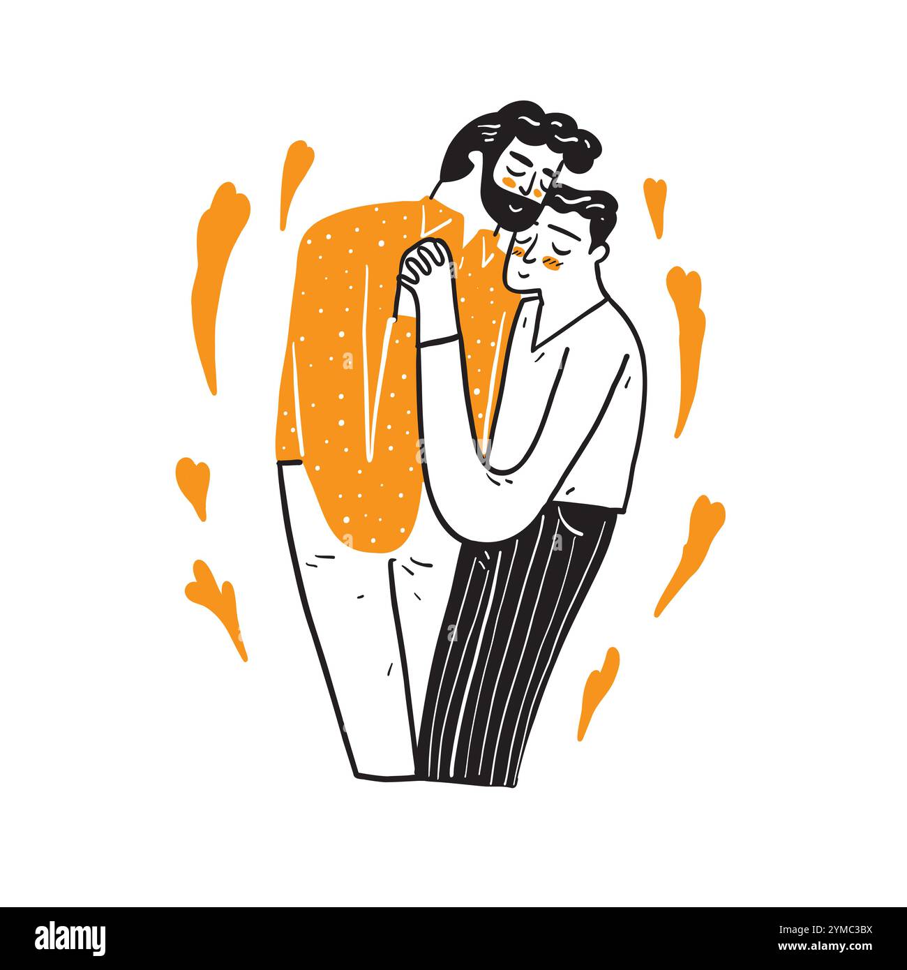 Cute homosexual couple hug and kiss each other. Vector illustration isolated. Cartoon doodle ...