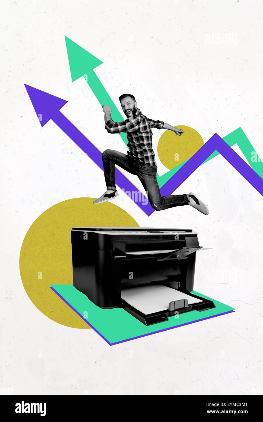 Composite trend artwork 3D sketch image collage of young man arrow up ...