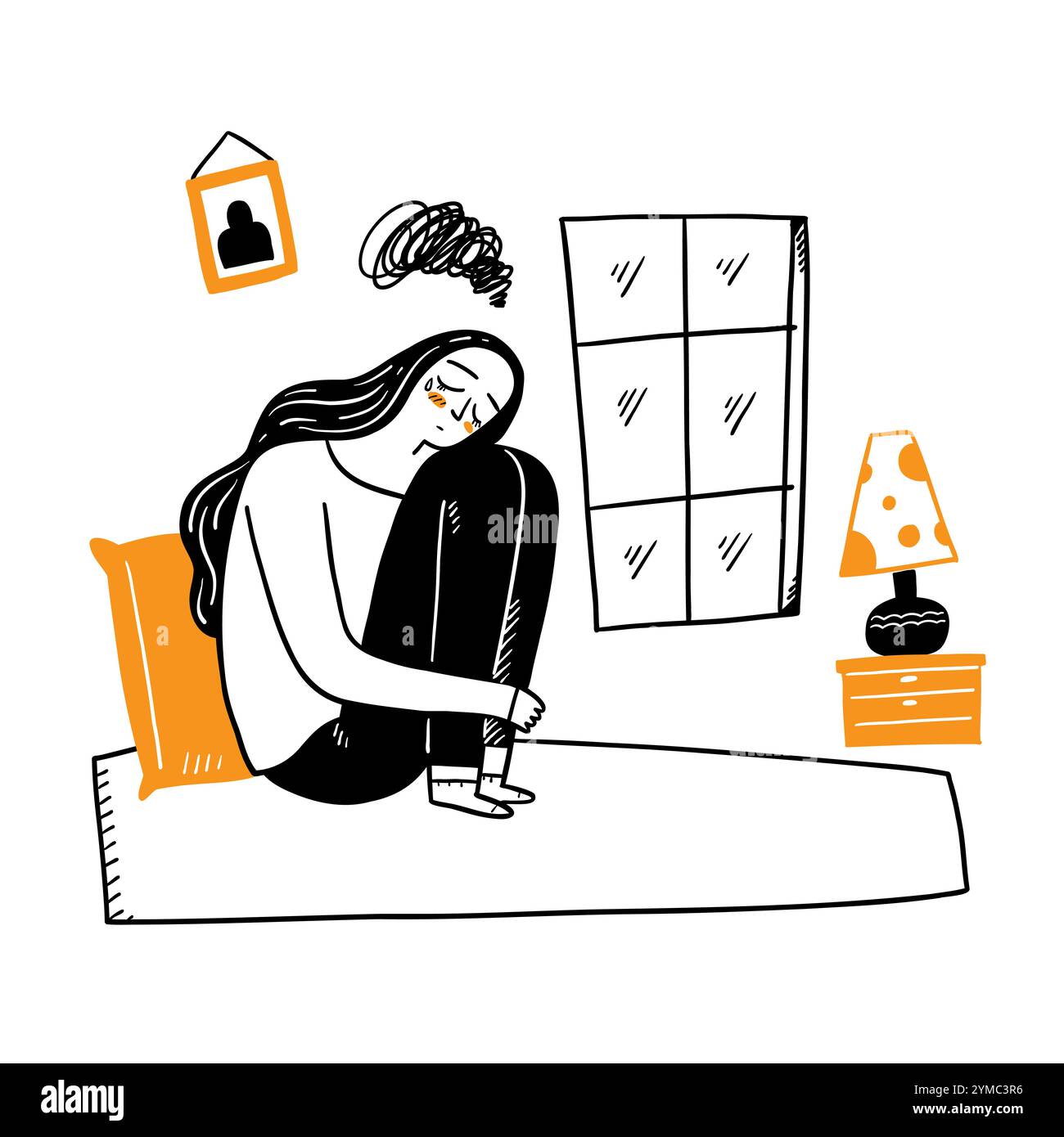 Concept of sadness, nostalgia, loss, Hand draw Vector illustration ...