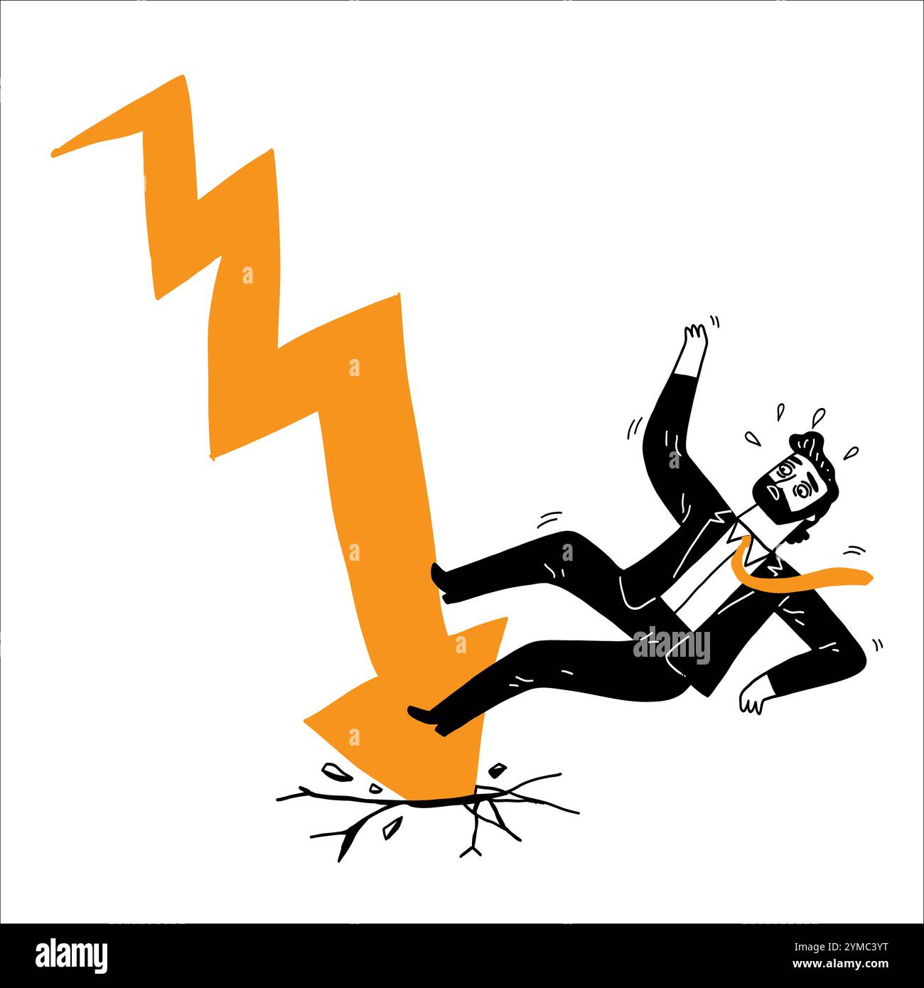 Stock graph arrows fall on business people, Vector illustration hand ...