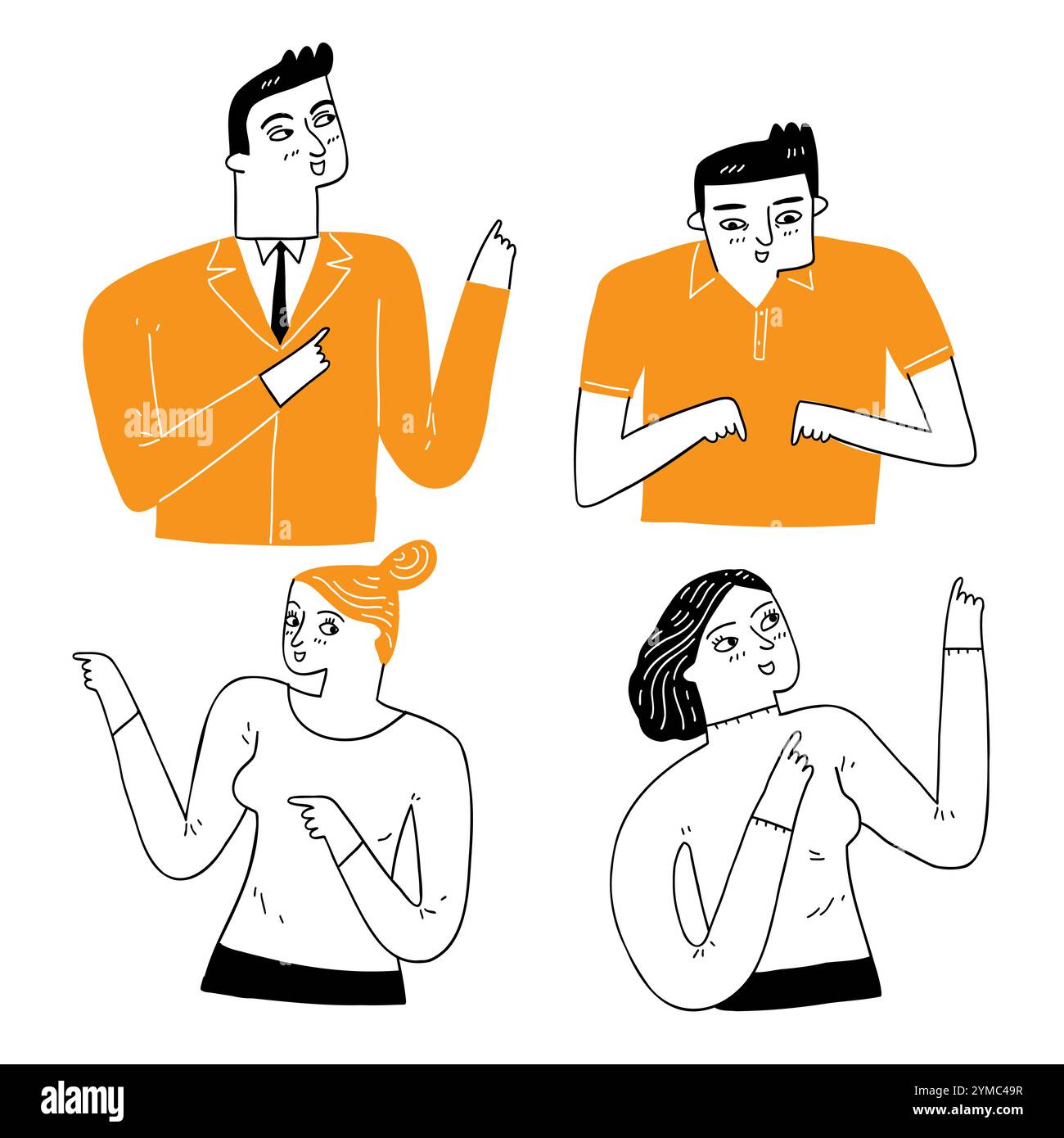 Expressing a person's personality, pose, by pointing or giving ...