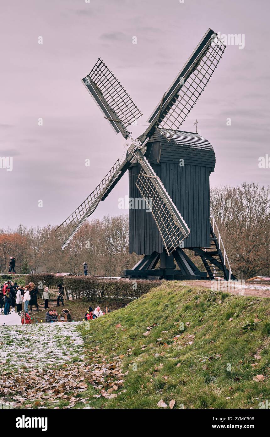 A winter view of the historic replica windmill on the Bourtange ...