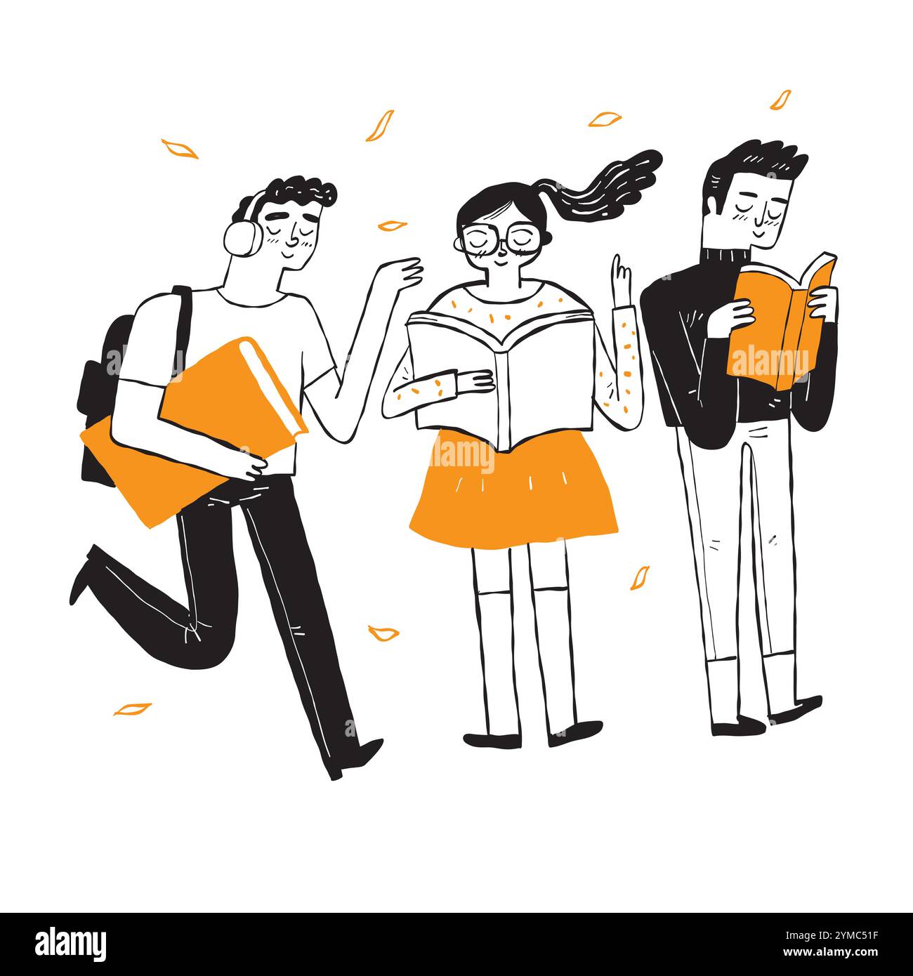 Students Youth Adult Reading Education Knowledge Concept, Hand drawing Vector Illustration ...