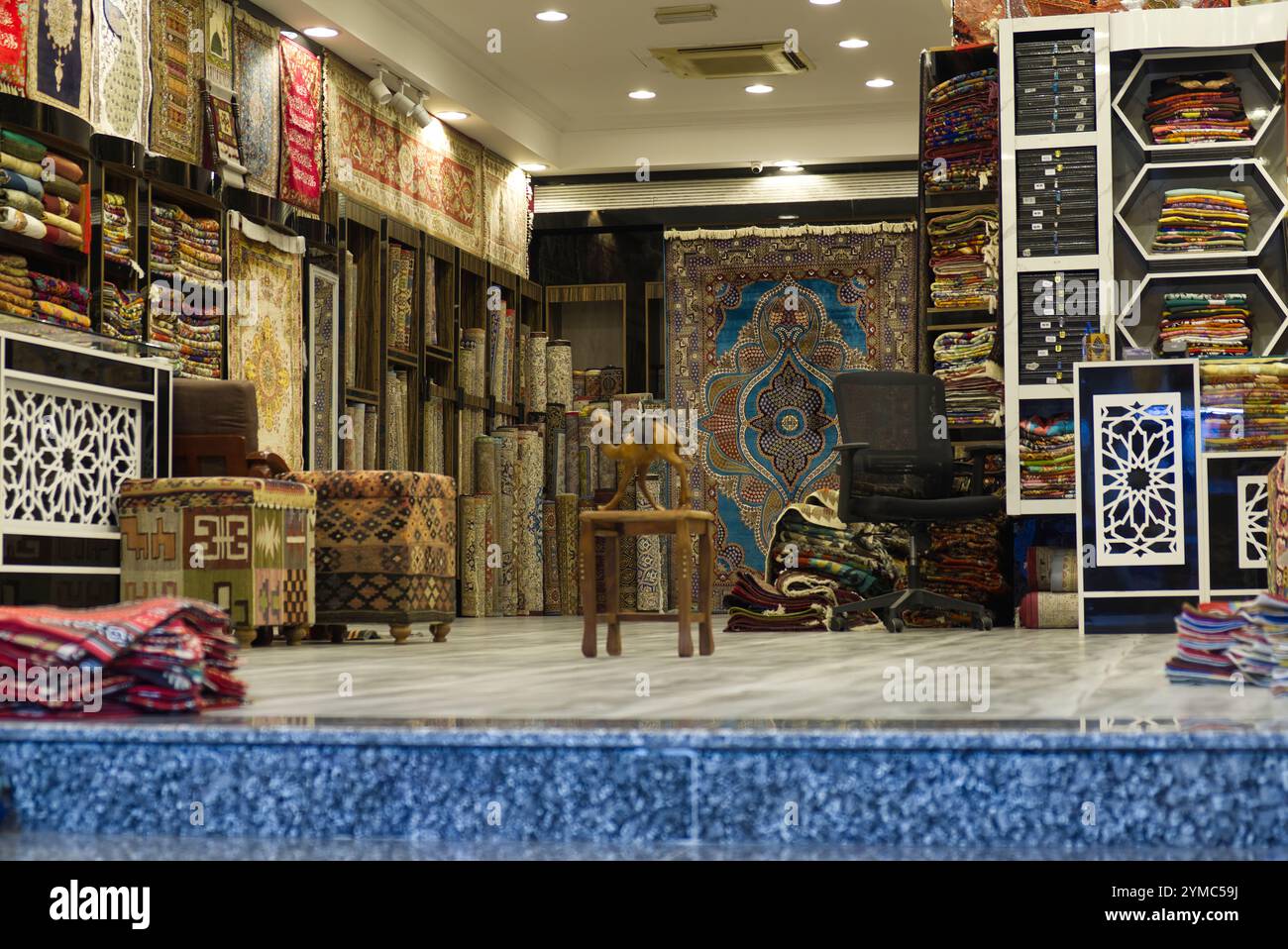 interior of a carpet shop in the souk of Muscat, Oman Stock Photo - Alamy