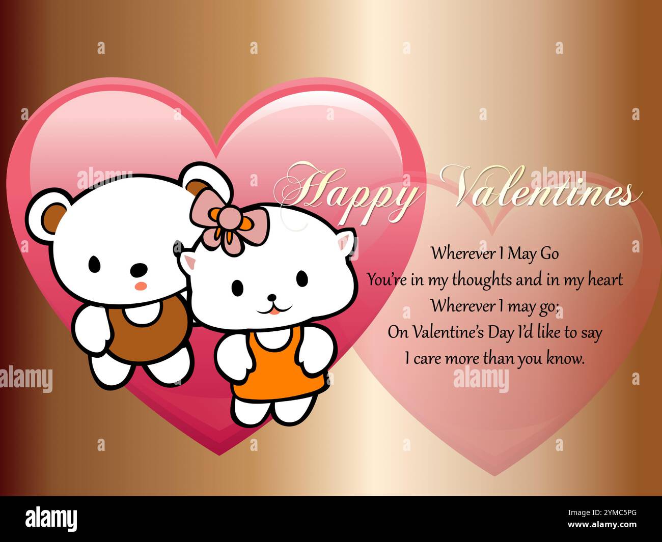 Cartoon of two bears and a cat in a heart. The bears are wearing ...