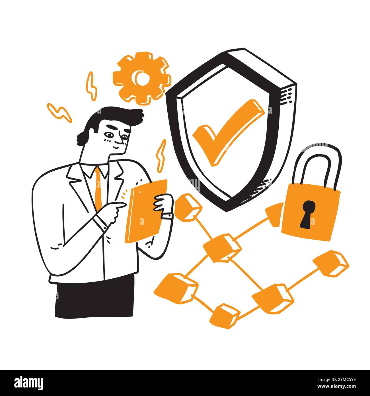 Infographic, banner with hero protect data and confidentiality. Safety ...