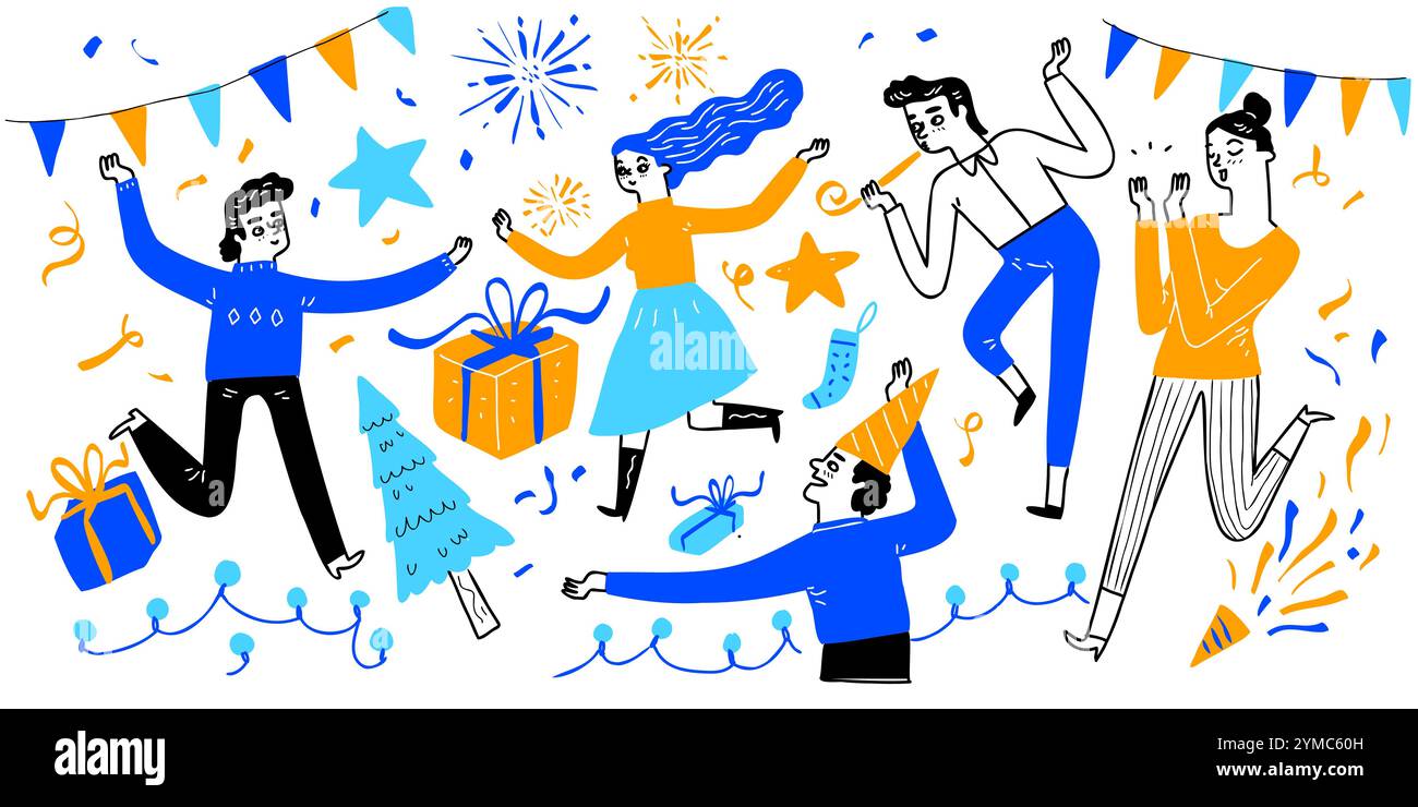 Hand drowning line art celebration fun party. Vector illustration Stock ...