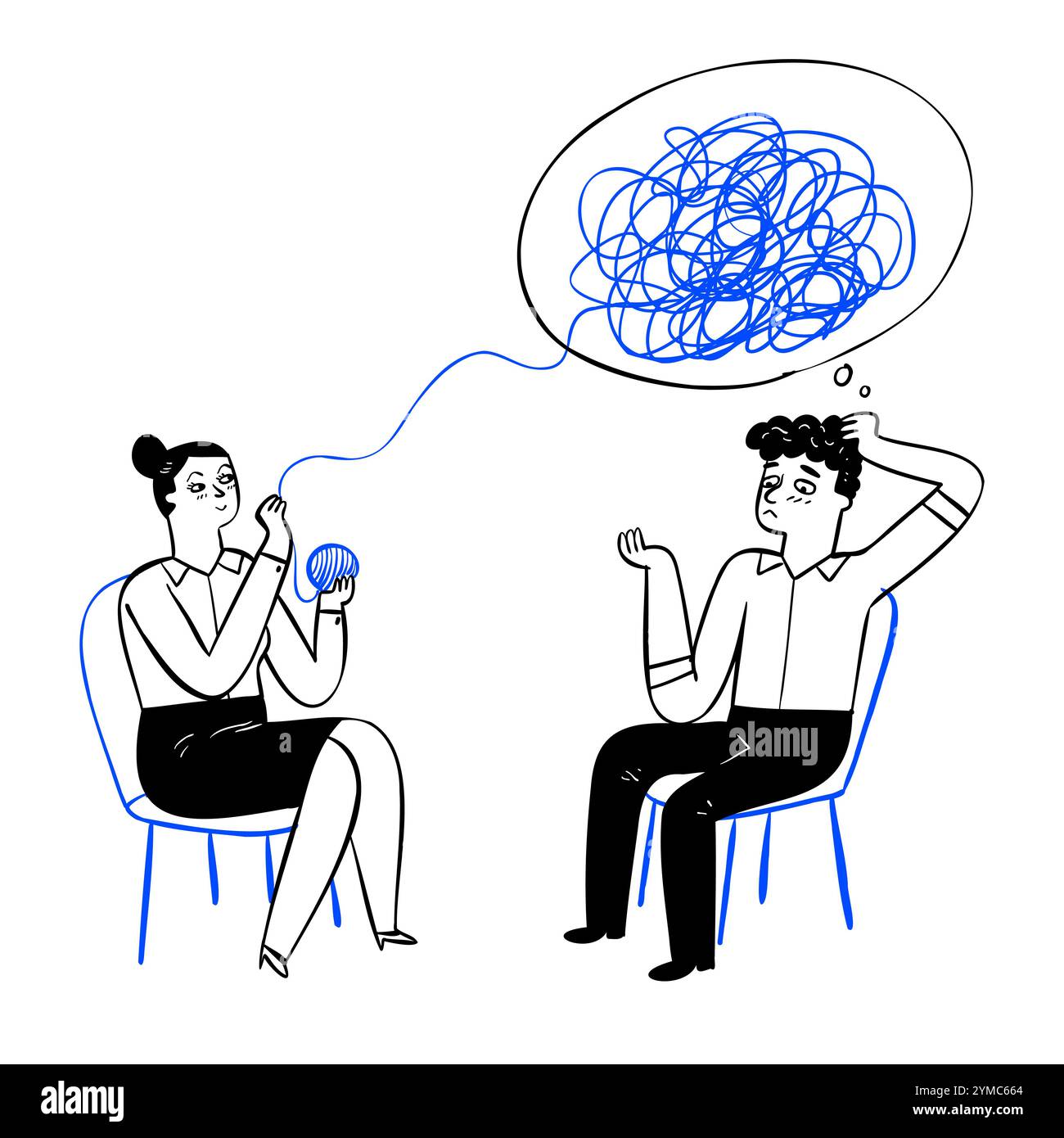 Psychotherapy. Woman psychologist with tangled and untangled brain ...