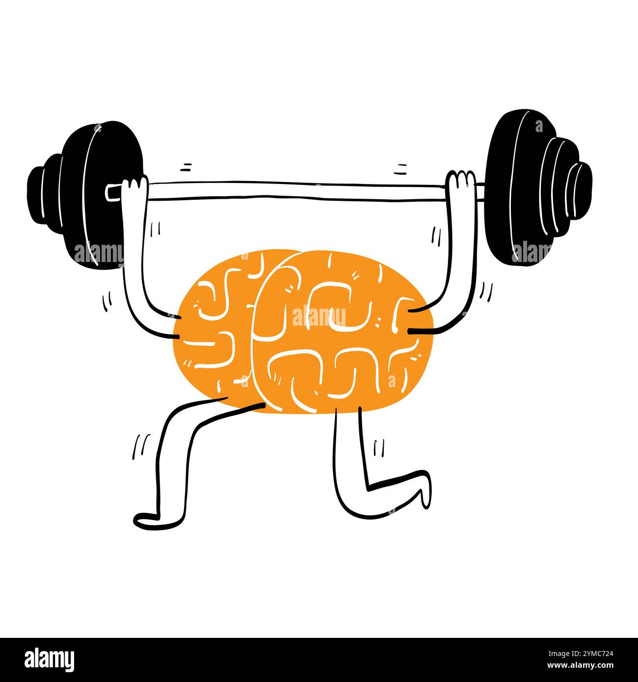 Conceptual the brain lifting a barbell for exercise, Hand drawing ...
