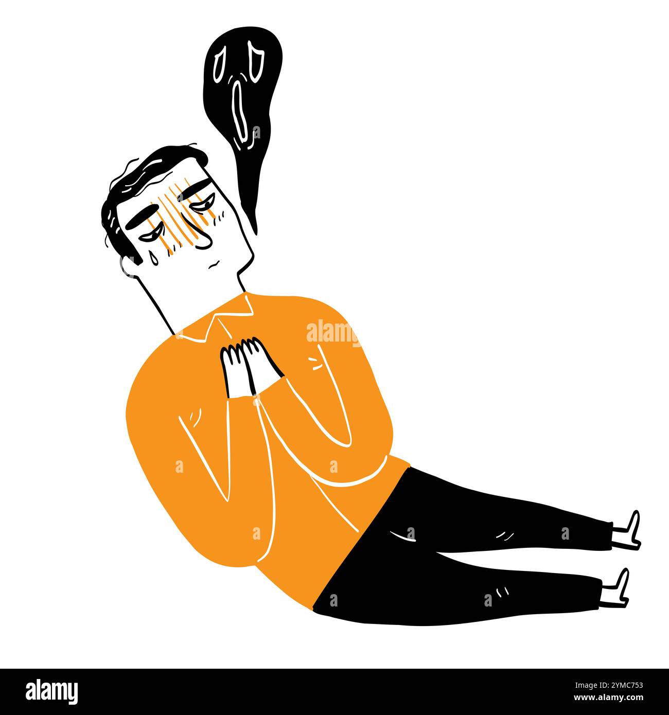 The man sleeping with exhaustion. Hand drawing vector illustration line ...