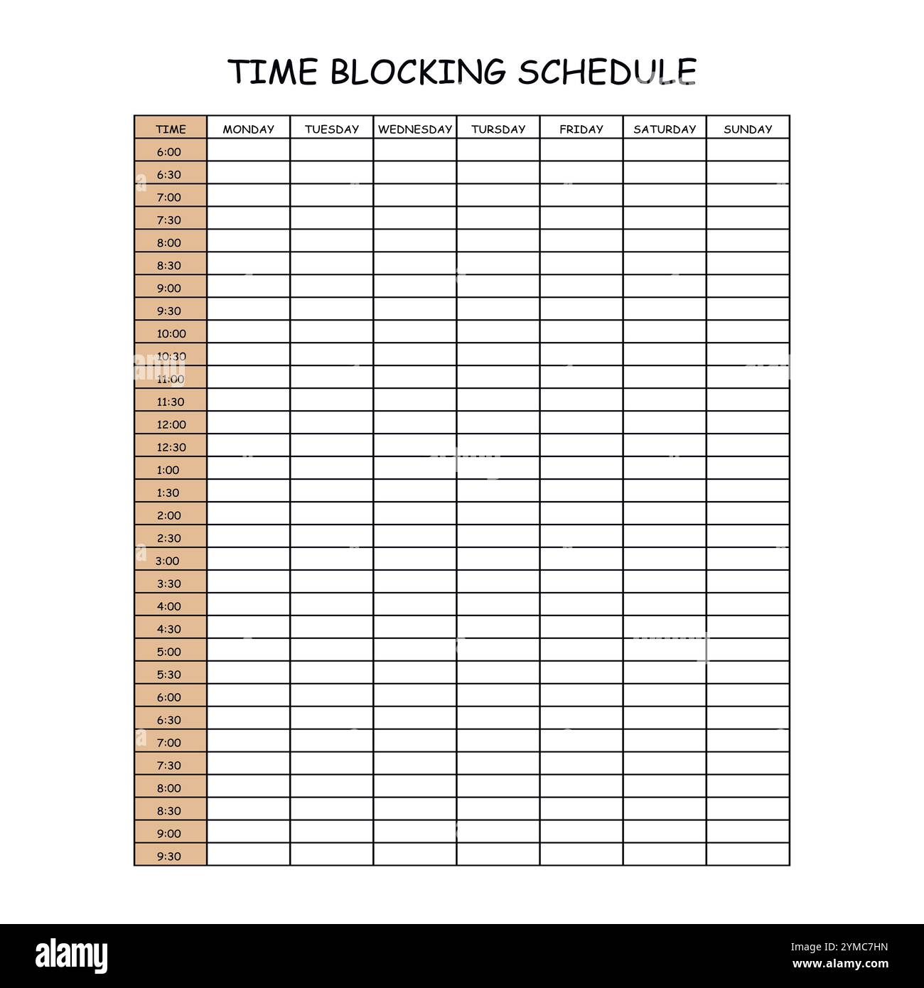 24 Hourly Weekly Schedule Monday Start Mockup For Daily Scheduling And Time Management 30