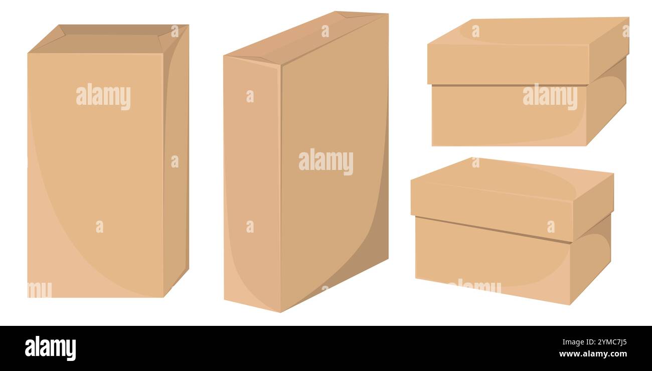 Realistic front and side views of delivery cardboard boxes in vector ...