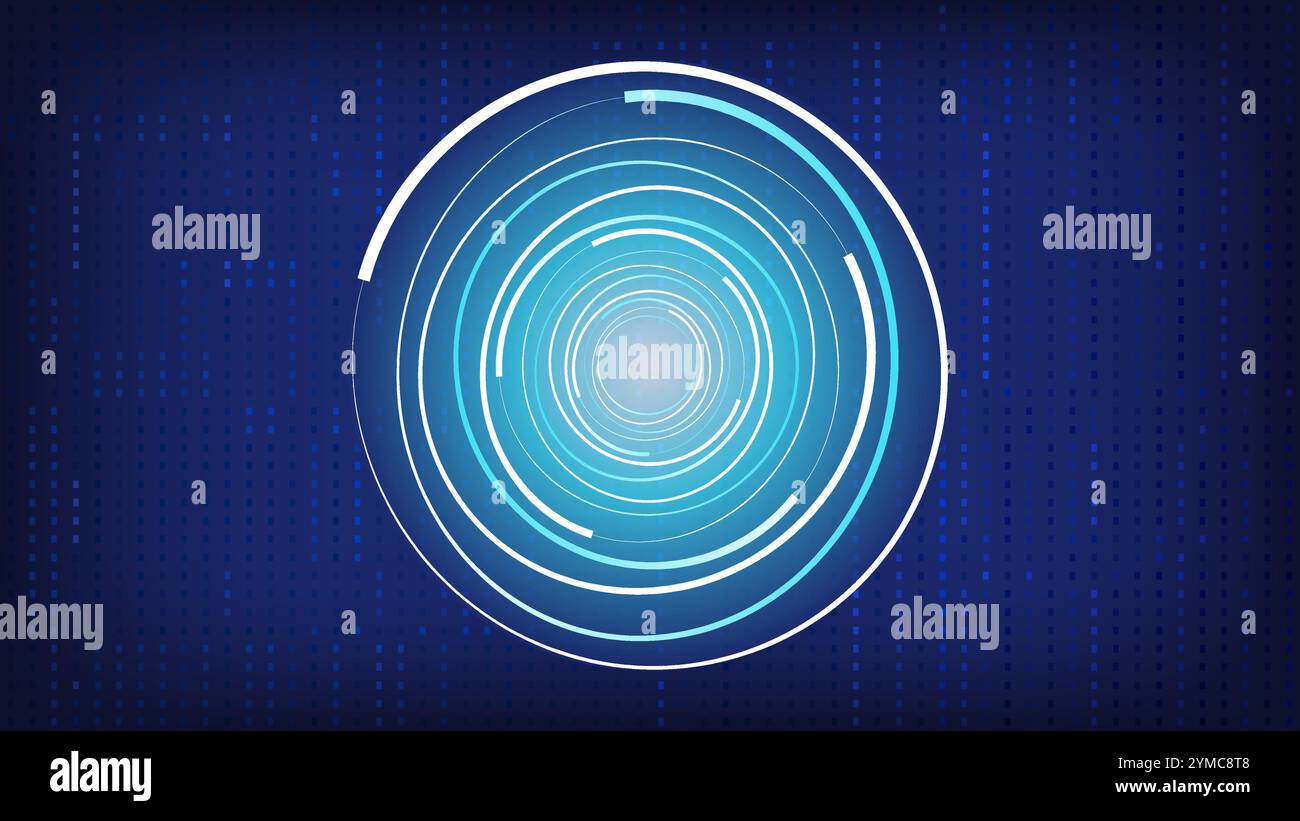 Blue futuristic technology background with spiral concentric circles ...