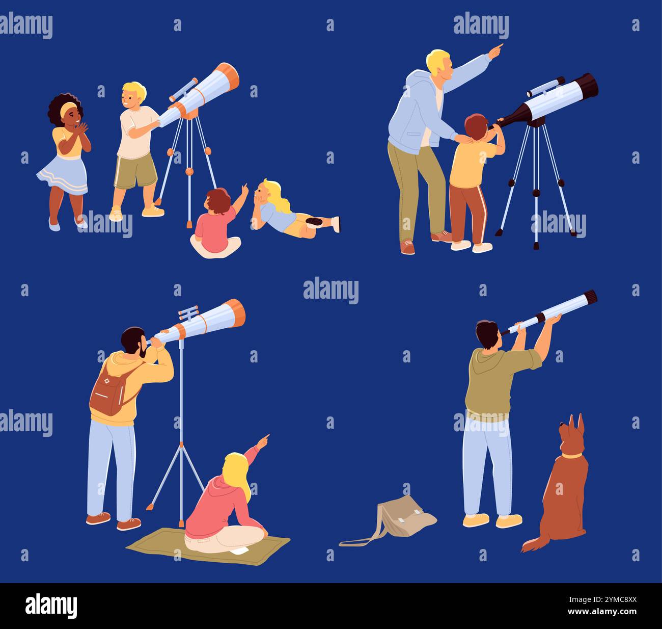 Diverse people characters looking through telescope set Stock Vector ...