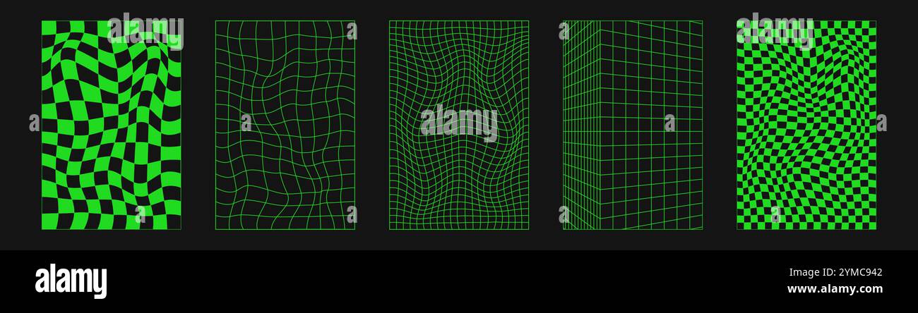 Abstract wireframes, cyberpunk elements and perspective green grids and spheres. Surreal ...