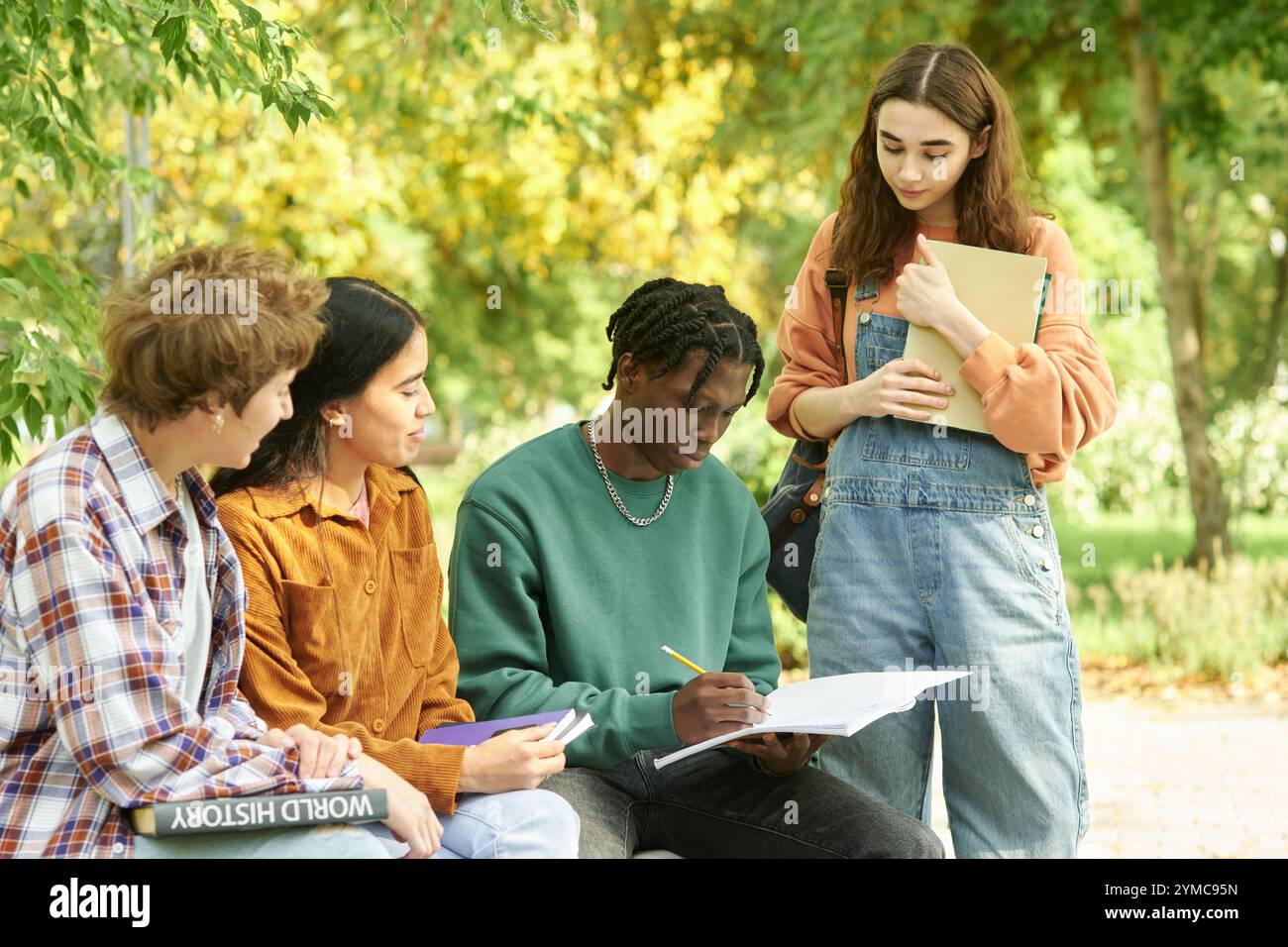 Group of Students Studying Outdoors and Collaborating Stock Photo - Alamy