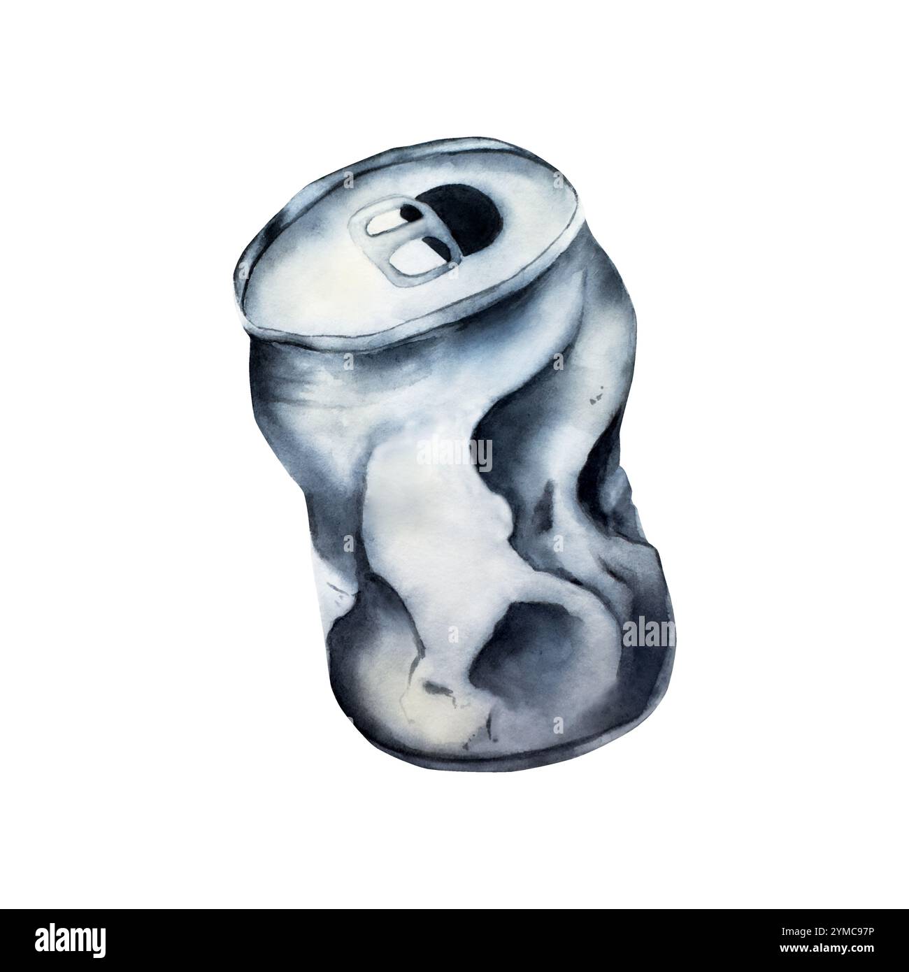 Crumpled aluminum can. Watercolor hand drawn illustration. Crumpled ...