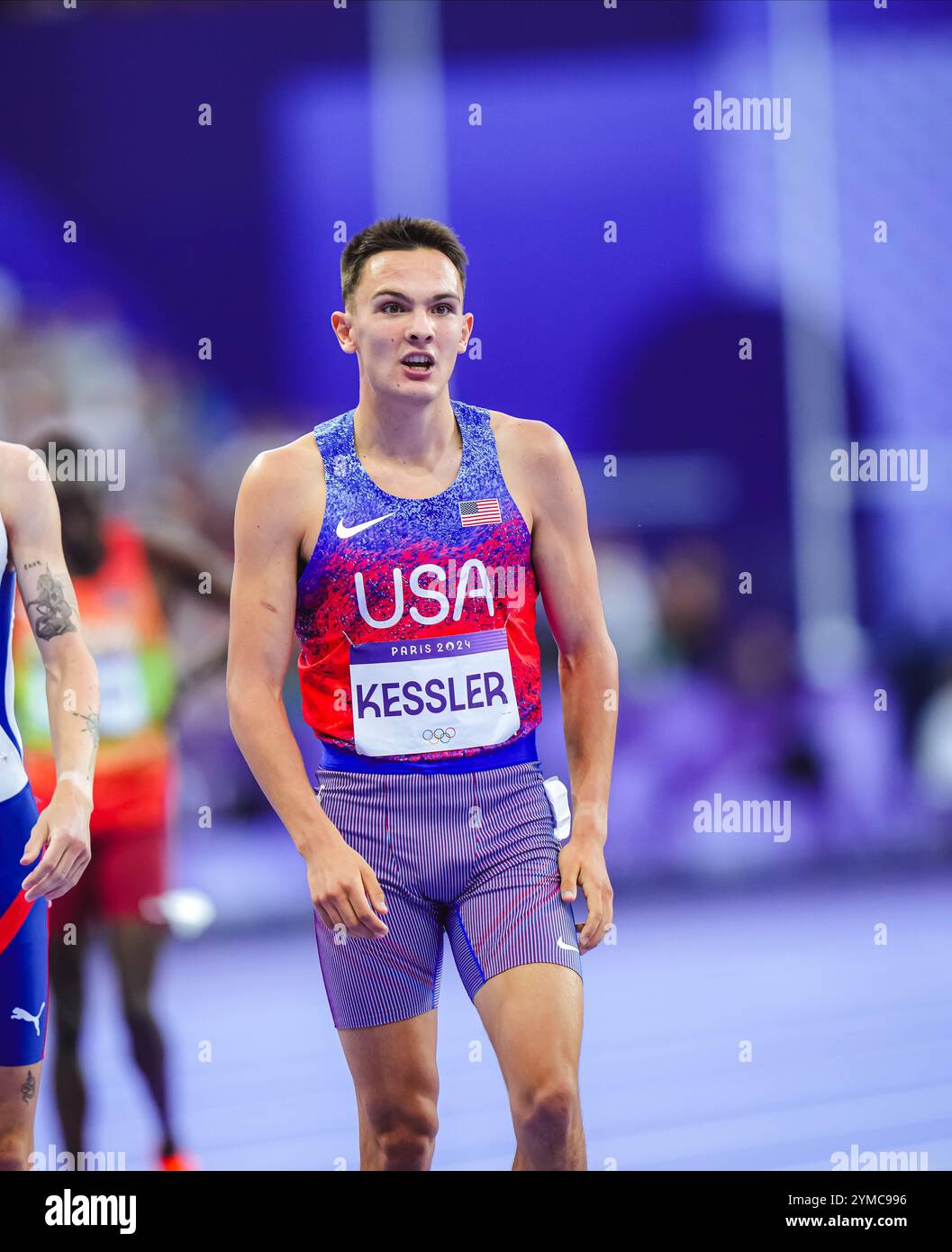 Hobbs Kessler participating in the 1500 meters at the Paris 2024 ...