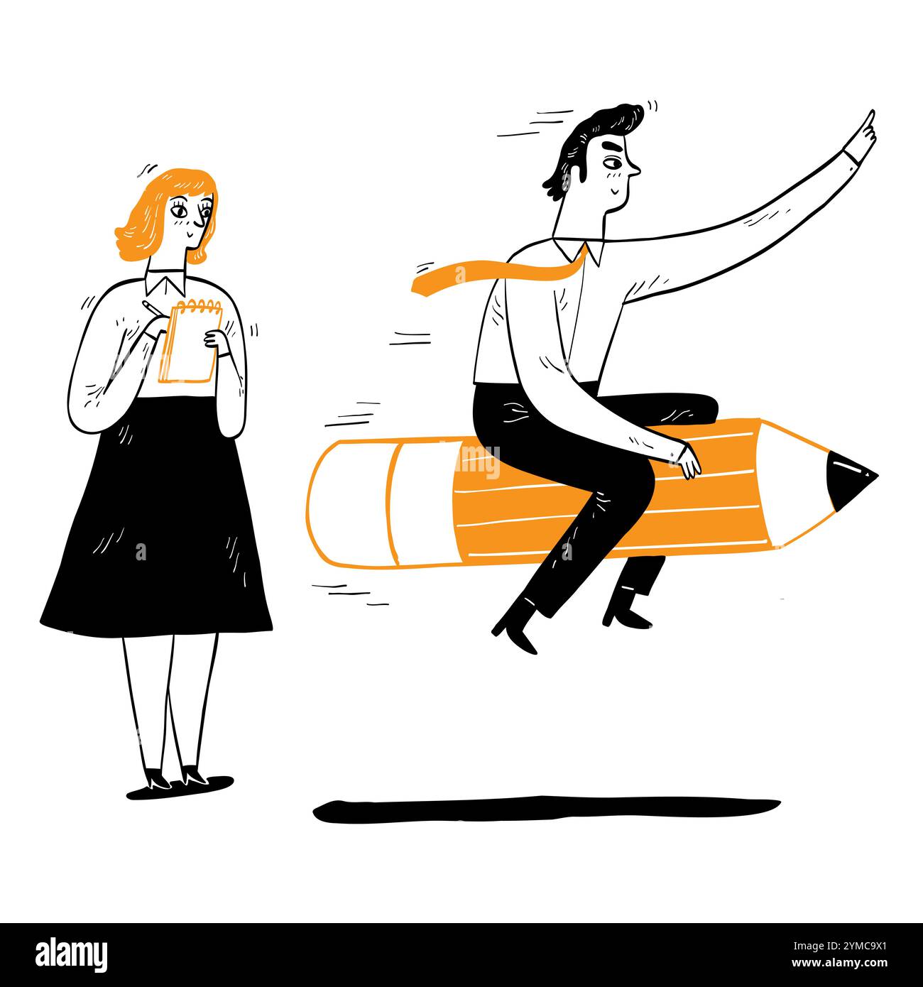 Business success concept, Businessman or employee ride a pencil. Hand ...