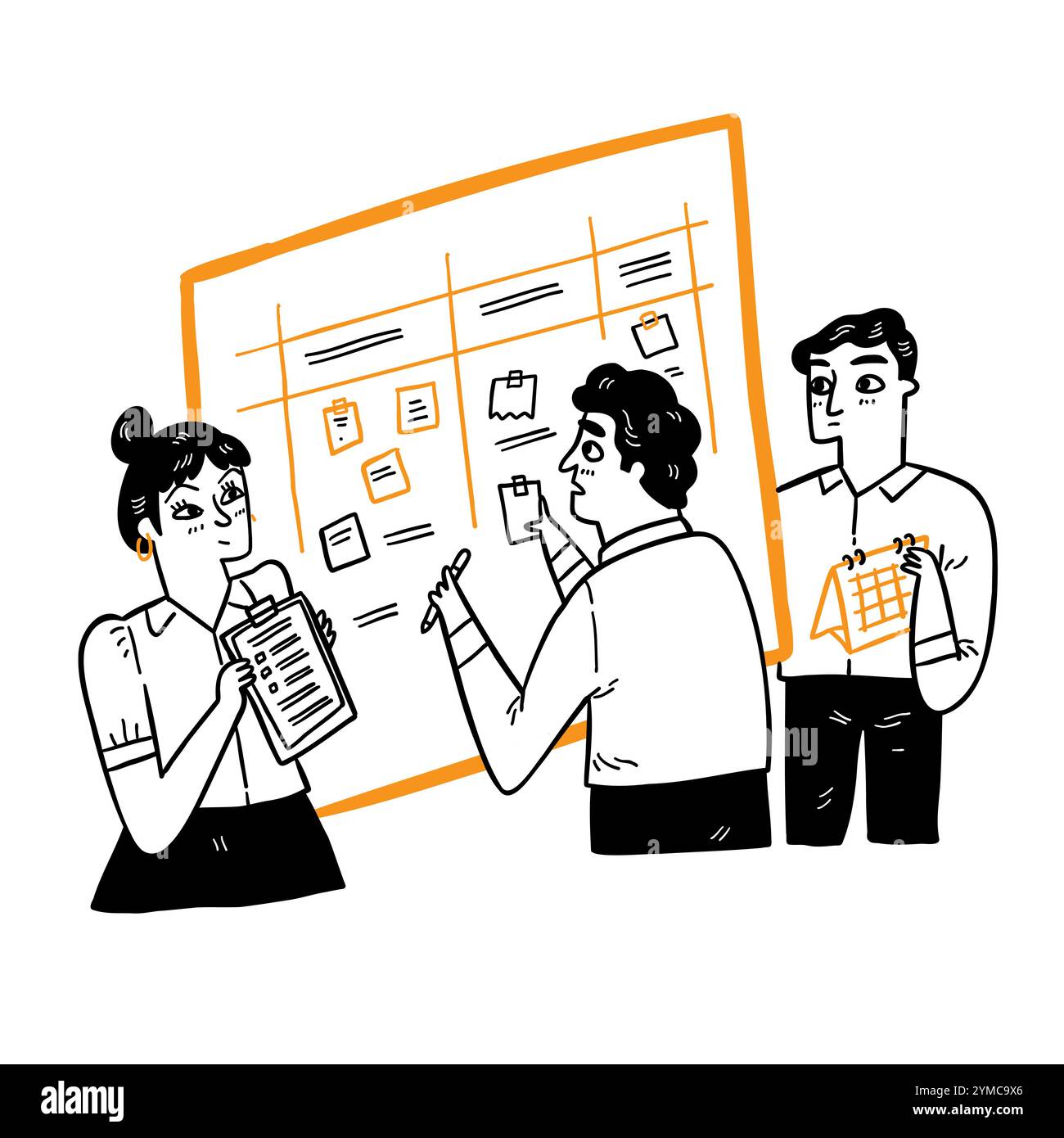 Developers team planning weekly schedule tasks on task board. Teamwork ...