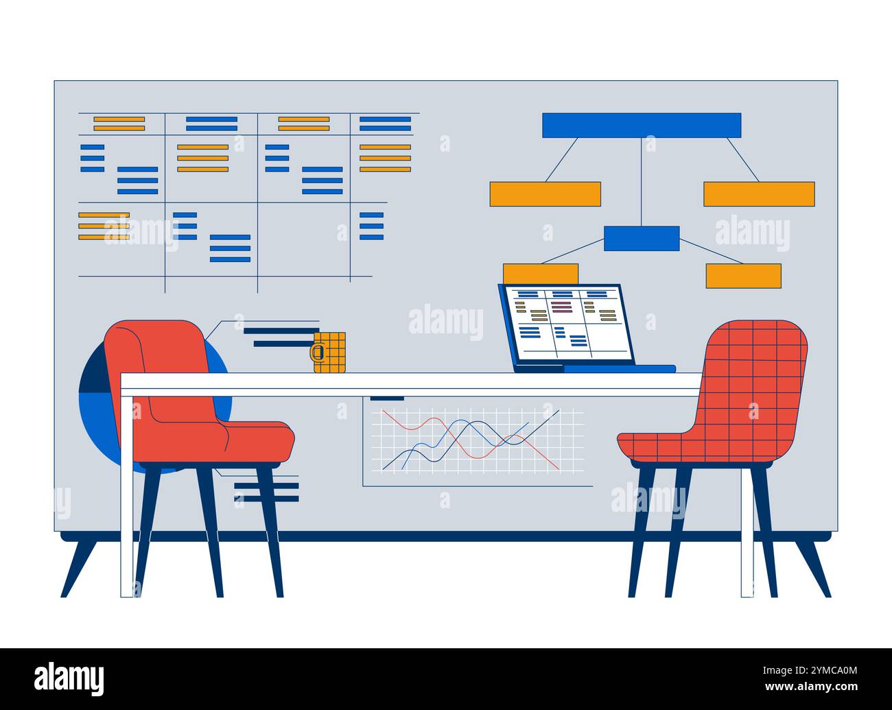 Company strategic planning presentation board table cartoon flat ...