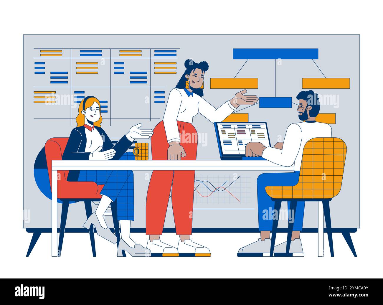 Productive collaboration in meeting room cartoon flat illustration ...