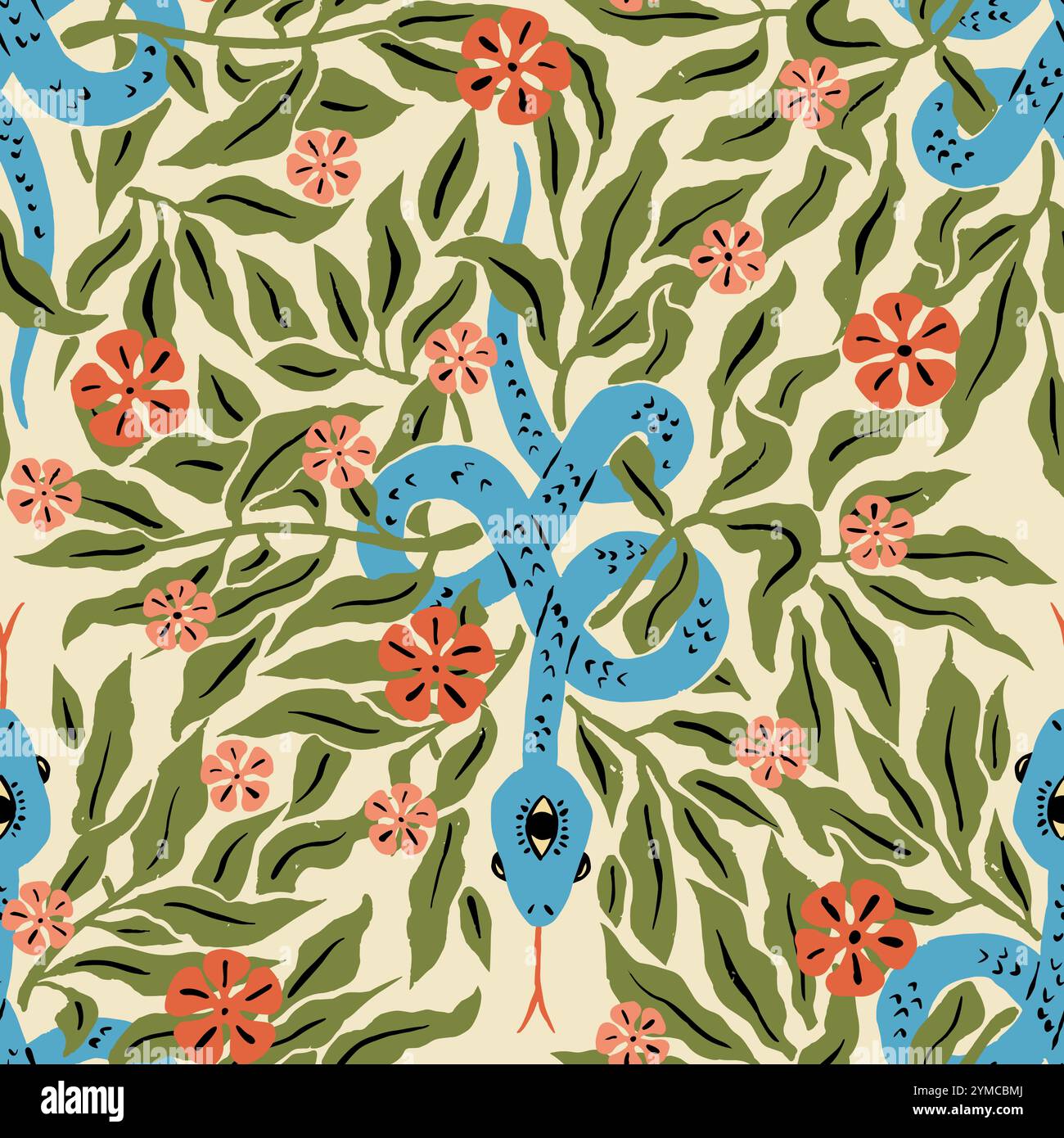 Seamless pattern with mystic floral snakes Stock Vector Image & Art - Alamy