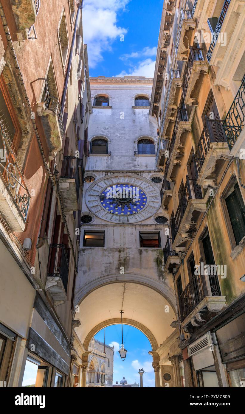 The Clock Tower in Venice, Italy: view from the Merceria, the main ...