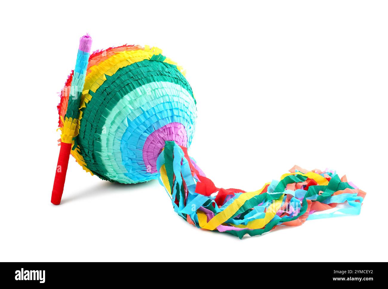 Bright colorful pinata and stick isolated on white Stock Photo - Alamy